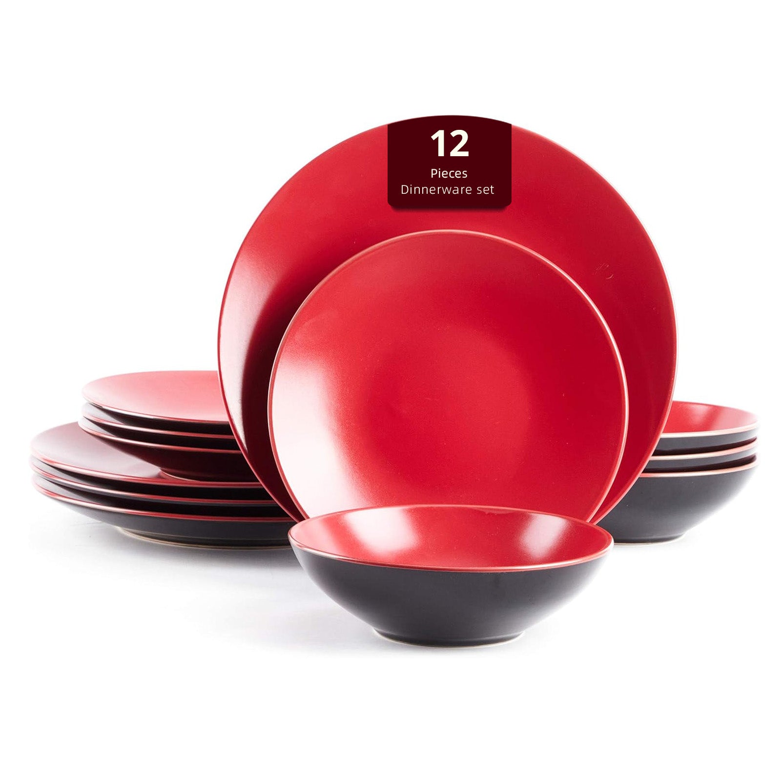 Two-Tone Matte Stoneware Dinnerware Set, Coupe Plates & Bowls