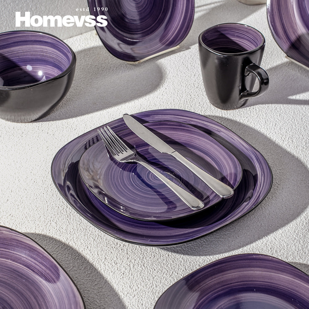 Square Two-Tone Stoneware Dinnerware Set, 16pc (Service for 4)